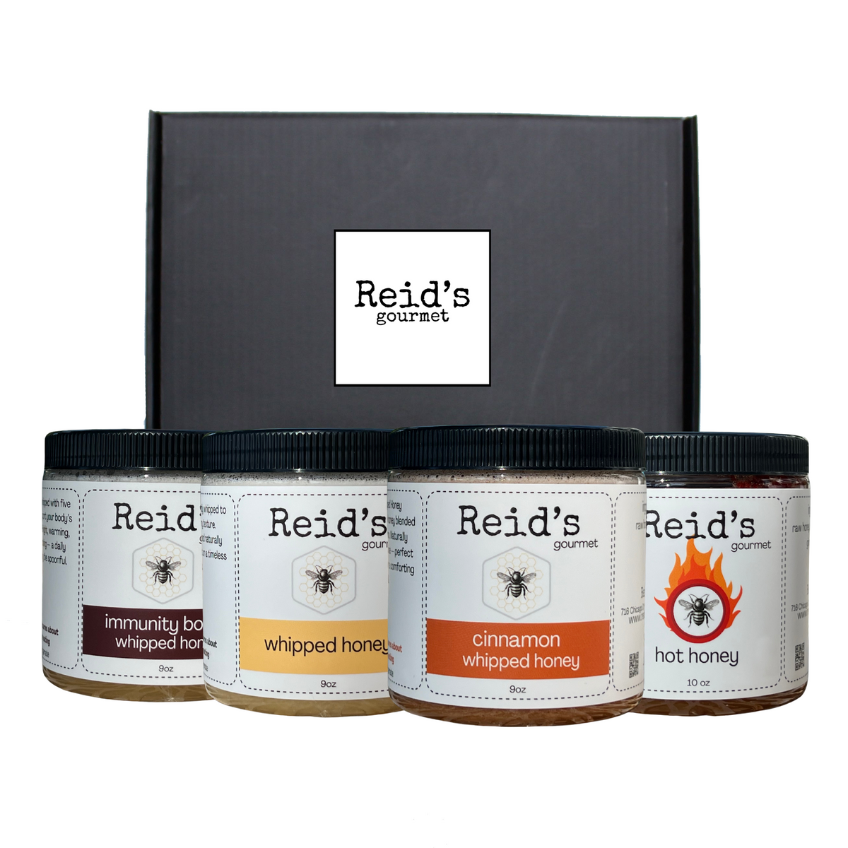 Honey Gift Box Set – 4 x 9oz Gourmet Small-Batch Honey Jars – Reid's ...